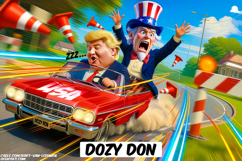 Dozy Don sleeping behind the wheel | Michael de Adder | Comics ...